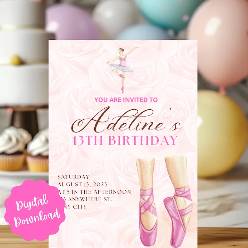 Digital Ballerina Party Birthday Invitation Ballet Birthday Party ...