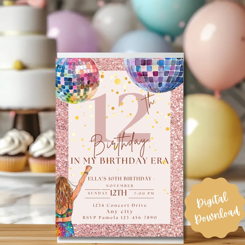 Digital in My Era Dance Party Birthday Invitation Swifty Party Gold ...