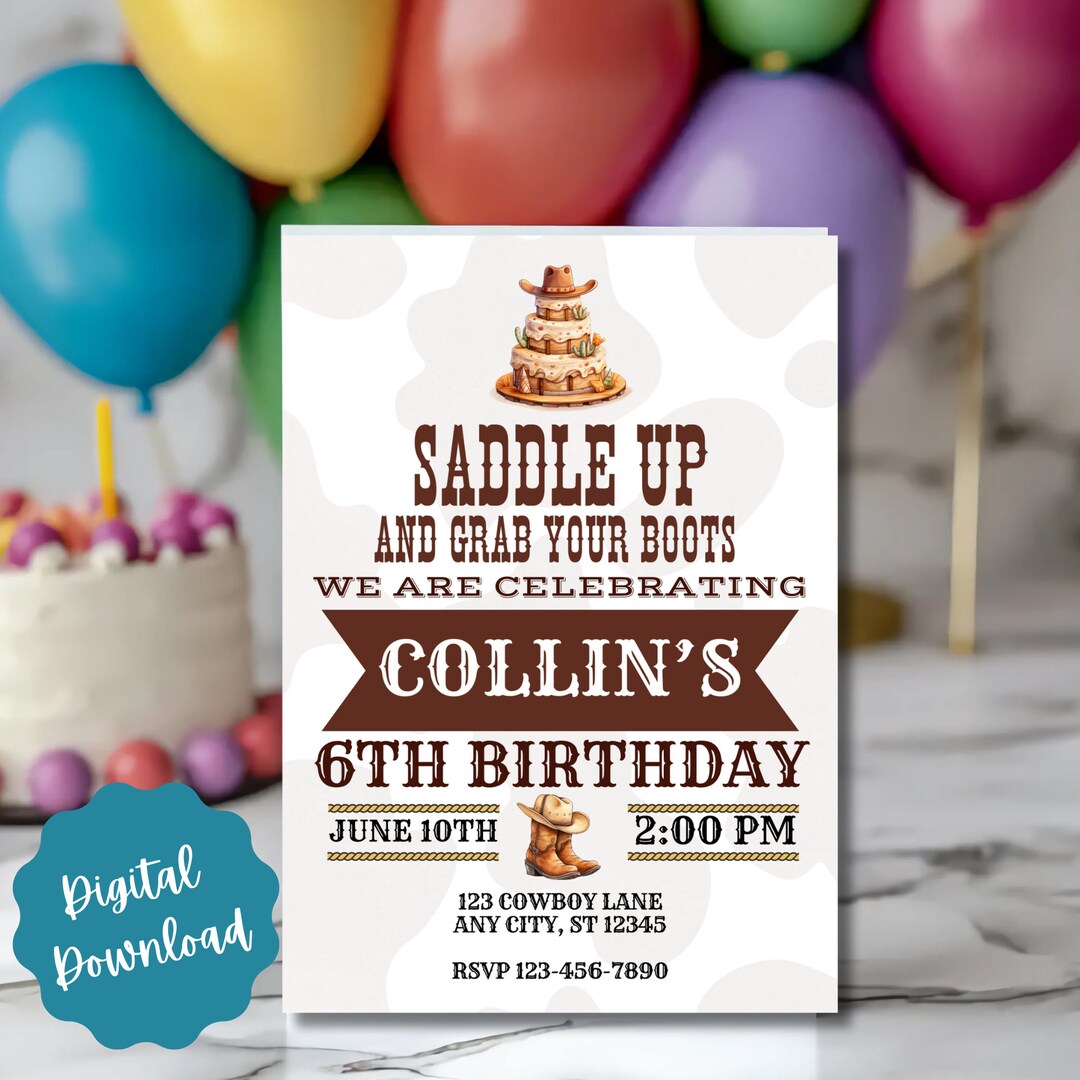Digital Cowboy Birthday Invitation Party Invitation Boy Birthday Invite ...