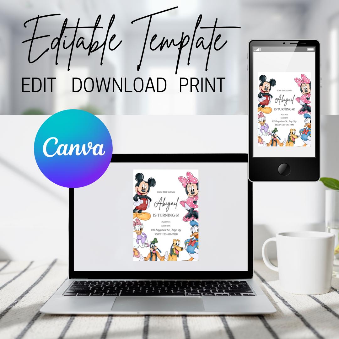 Digital Mickey Mouse Gang Party 4x6 Birthday Invitation Walt Disney ...