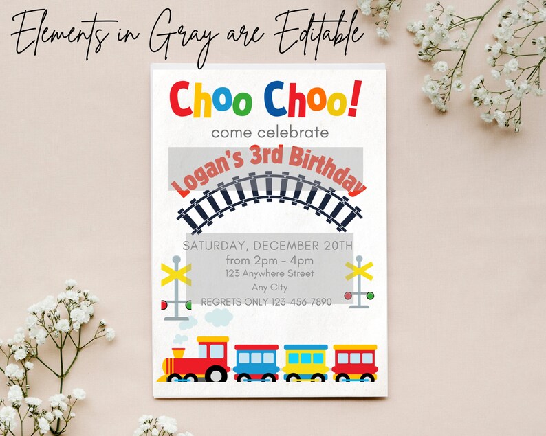 Digital Choo Choo Train Party Birthday Invitation Train Party ...