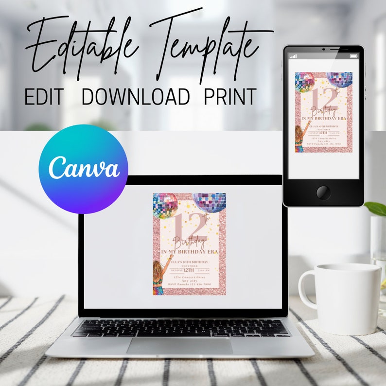 Digital in My Era Dance Party Birthday Invitation Swifty Party Gold ...