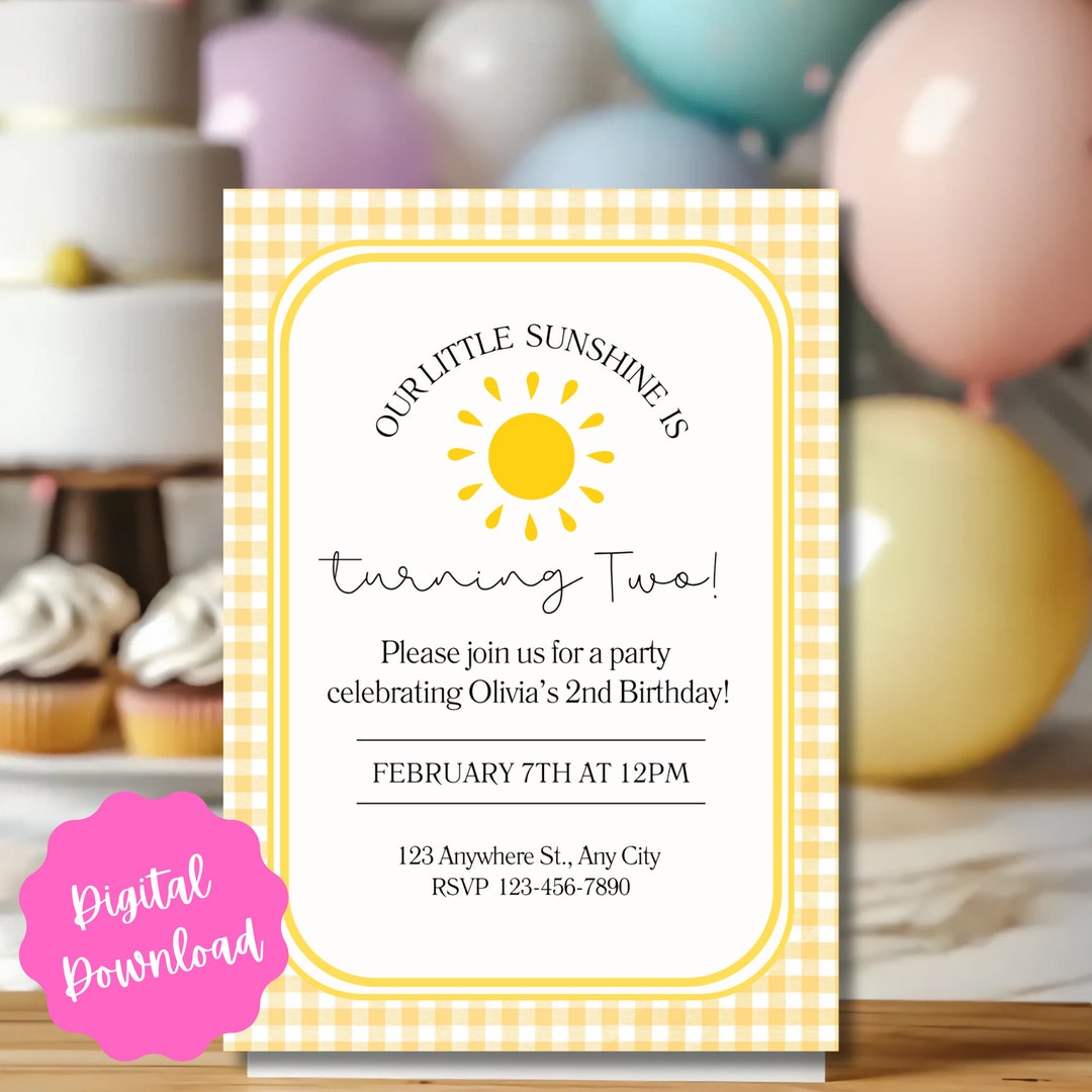 Digital Sunshine Party Birthday Invitation Sun Party Invitation Girl ...