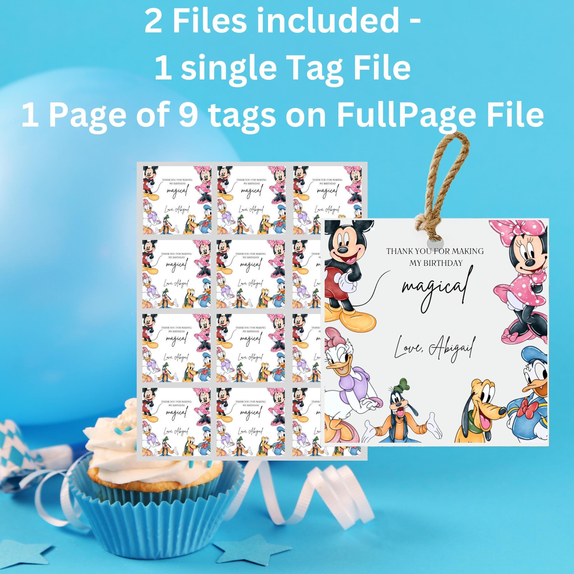 Digital Mickey and Gang Disney Birthday Gift Treat Tags 2.5 X 2.5 Party ...