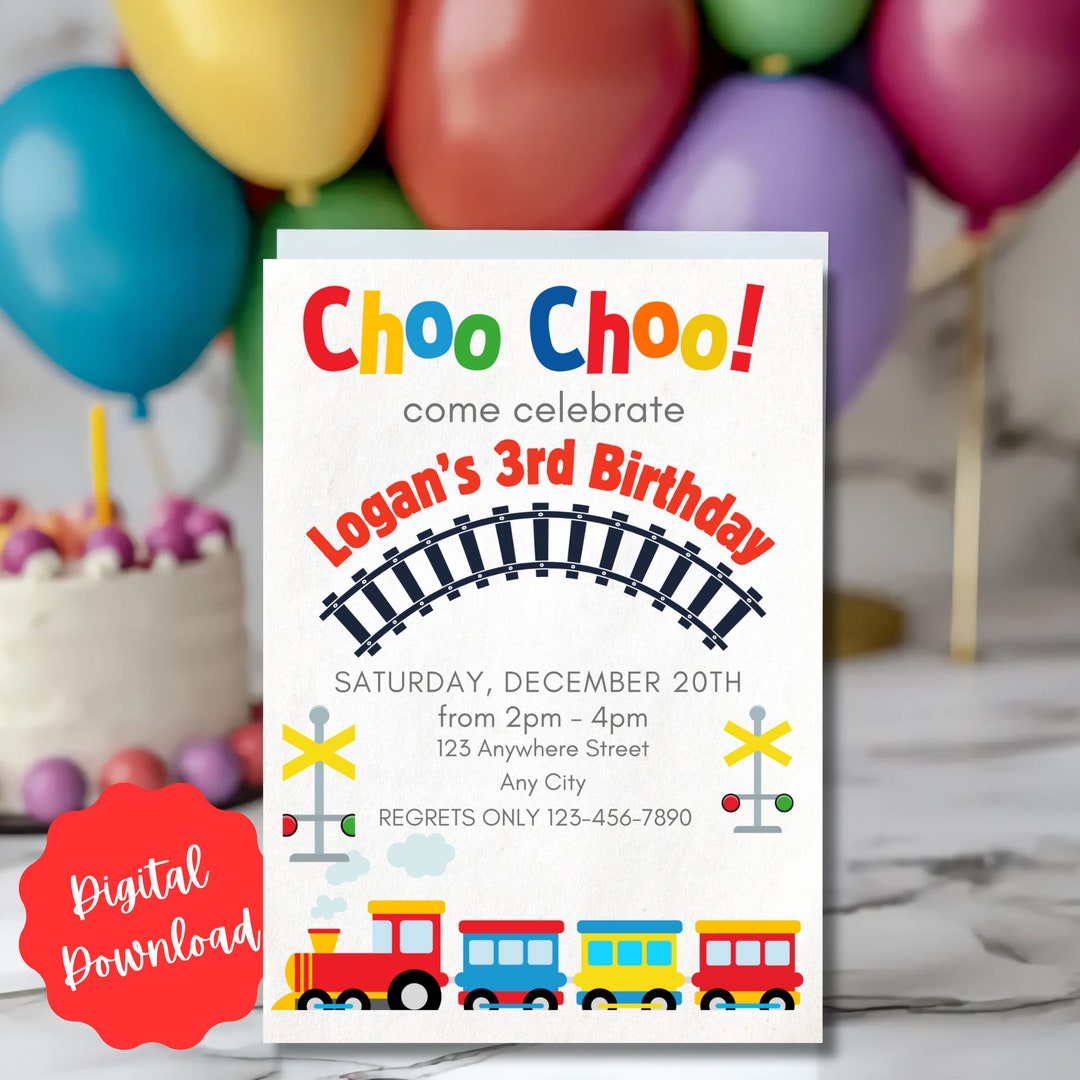 Digital Choo Choo Train Party Birthday Invitation Train Party ...
