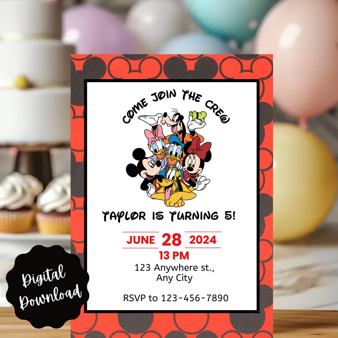 Digital Mickey Mouse Gang Party Birthday Invitation Walt Disney Disney ...