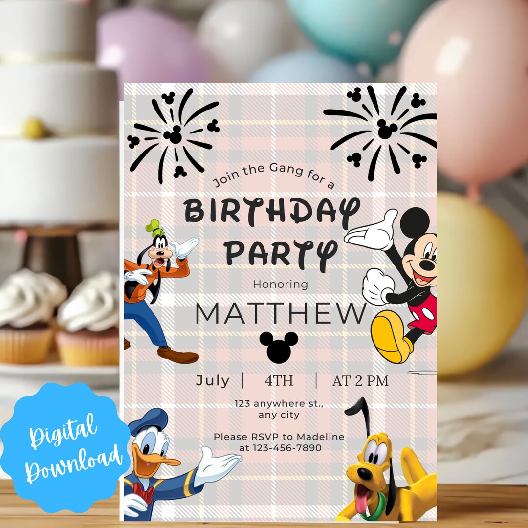 Digital Mickey Mouse Party Birthday Invitation Walt Disney Disney Party ...