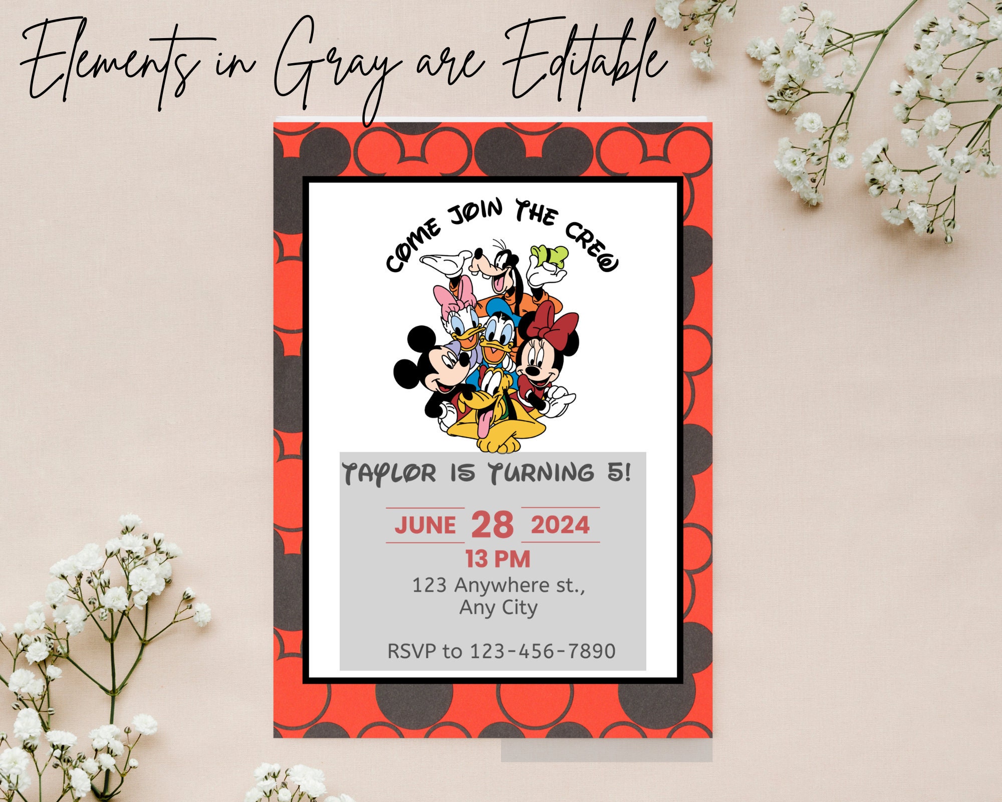 Digital Mickey Mouse Gang Party Birthday Invitation Walt Disney Disney ...