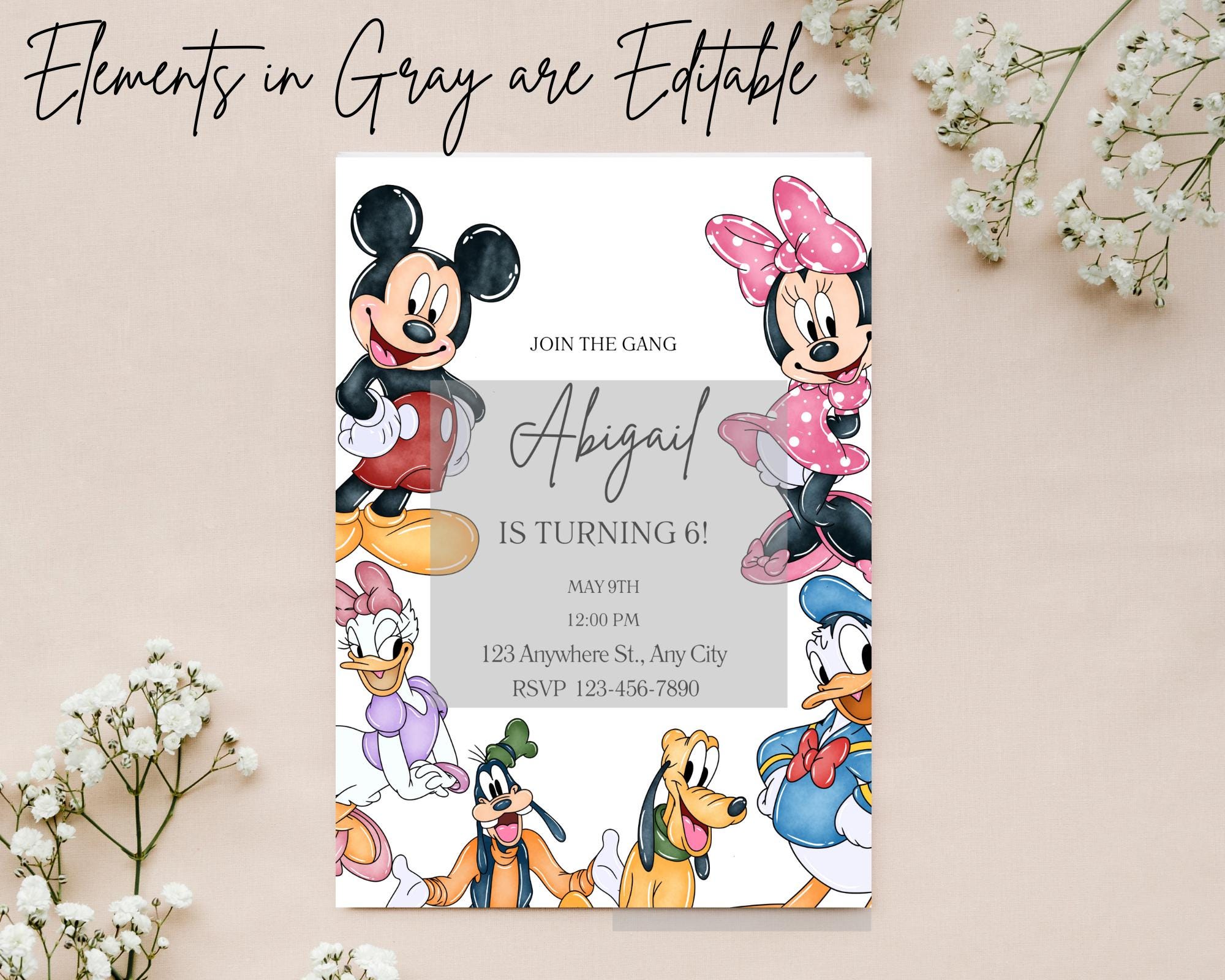 Digital Mickey Mouse Gang Party 4x6 Birthday Invitation Walt Disney ...