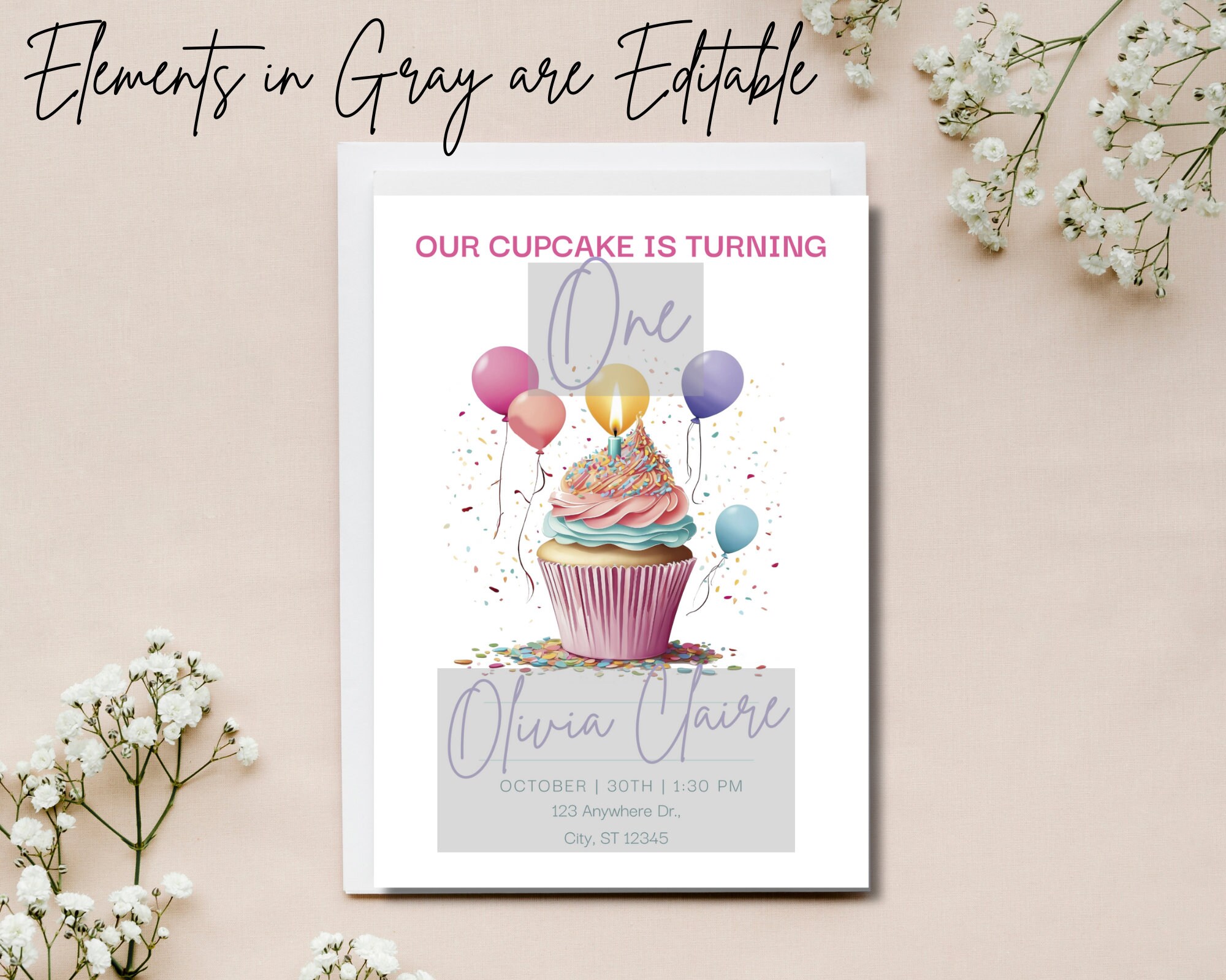 Digital Cupcake Birthday Invitation Party Invitation Girl Birthday ...