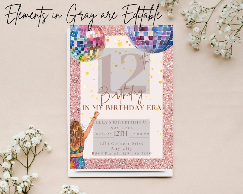 Digital in My Era Dance Party Birthday Invitation Swifty Party Gold ...