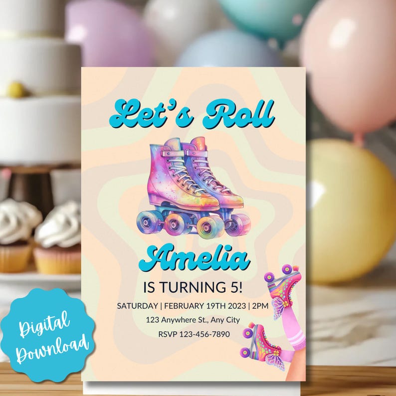 Editable Let's Roll Groovy Party Birthday Invitation, 90s Birthday ...