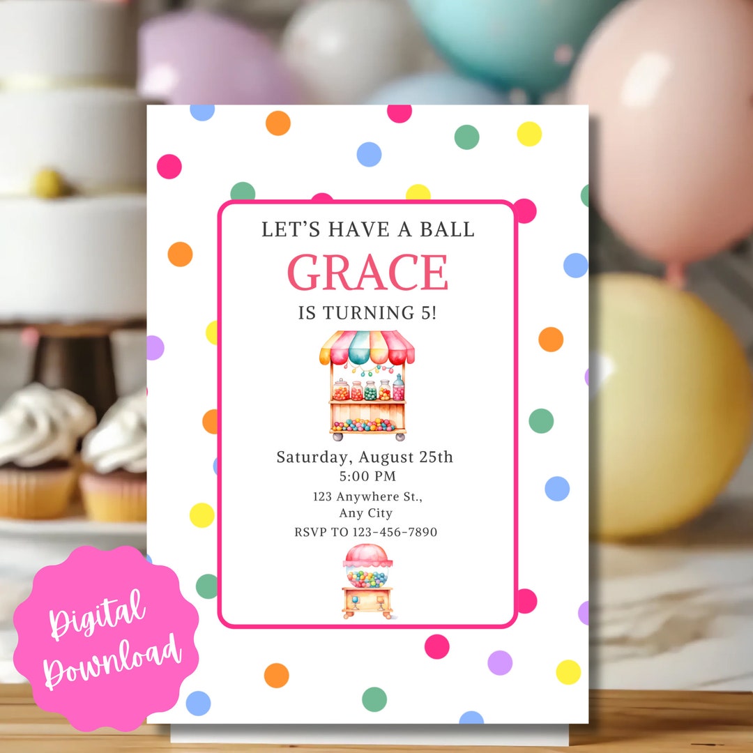 Digital Gumball Machine Birthday Invitation Have a Ball Candy Party ...