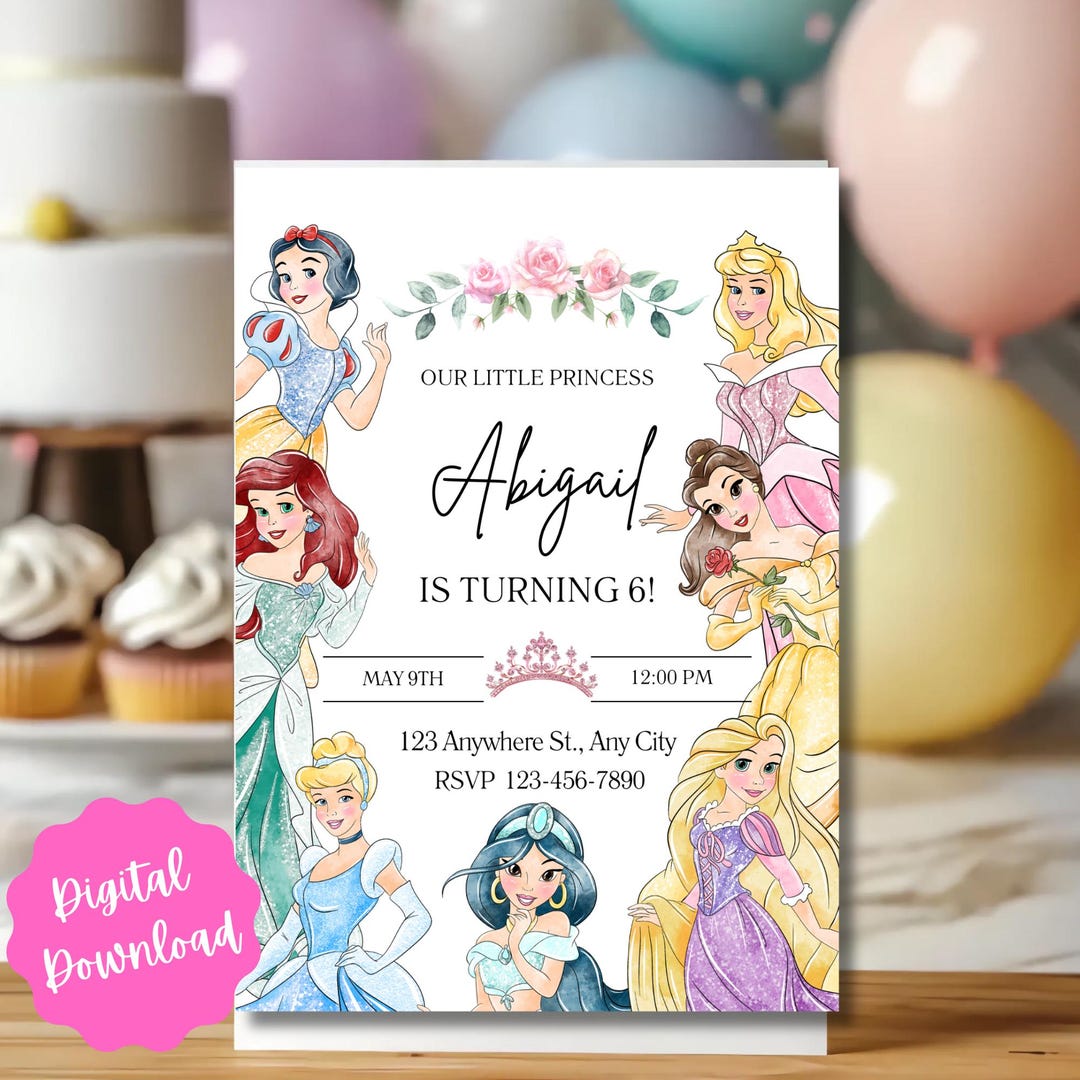 Digital Disney Princess Party Birthday Invitation Walt Disney Disney ...
