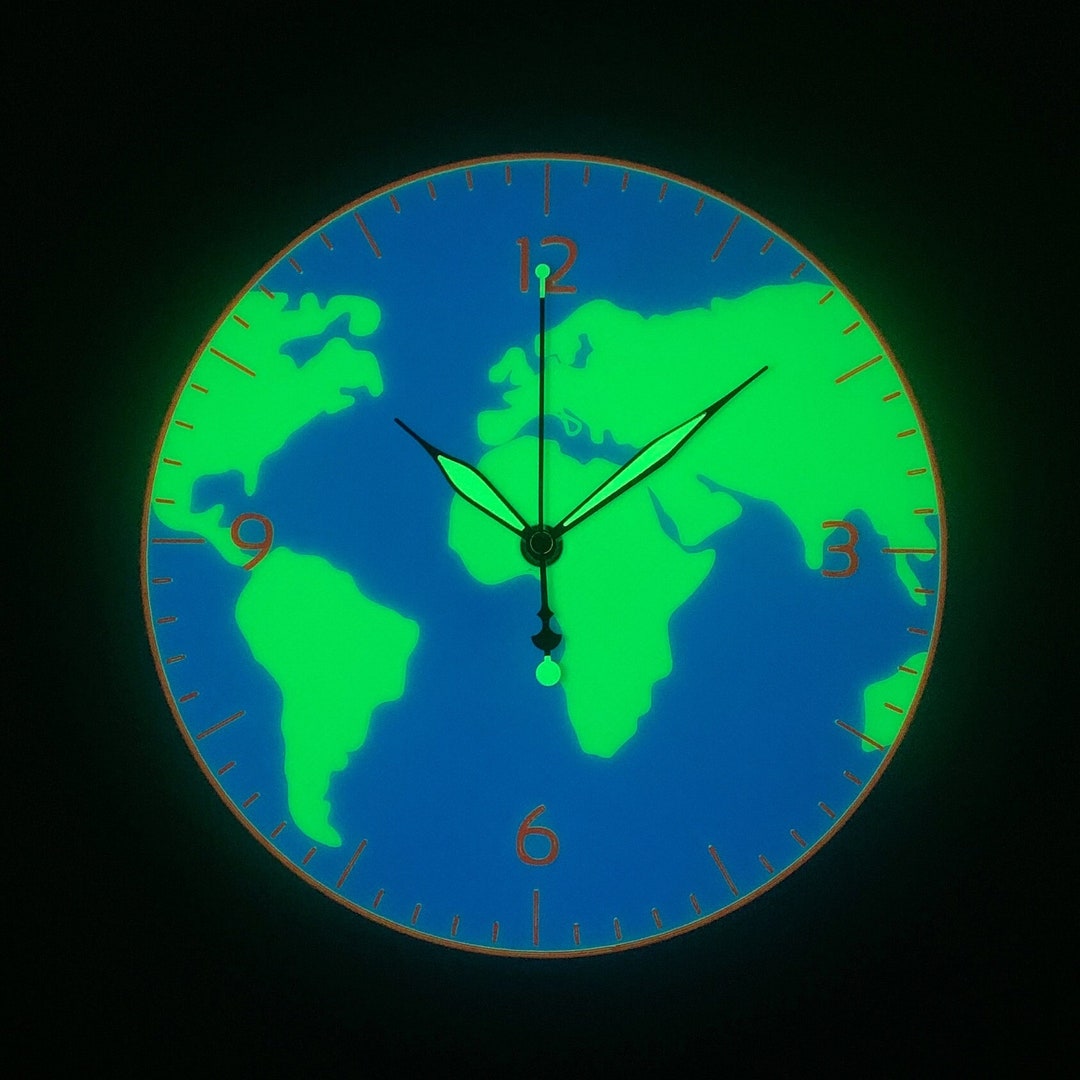 World Map Glow in the Dark 3D Printed Clock - Etsy UK