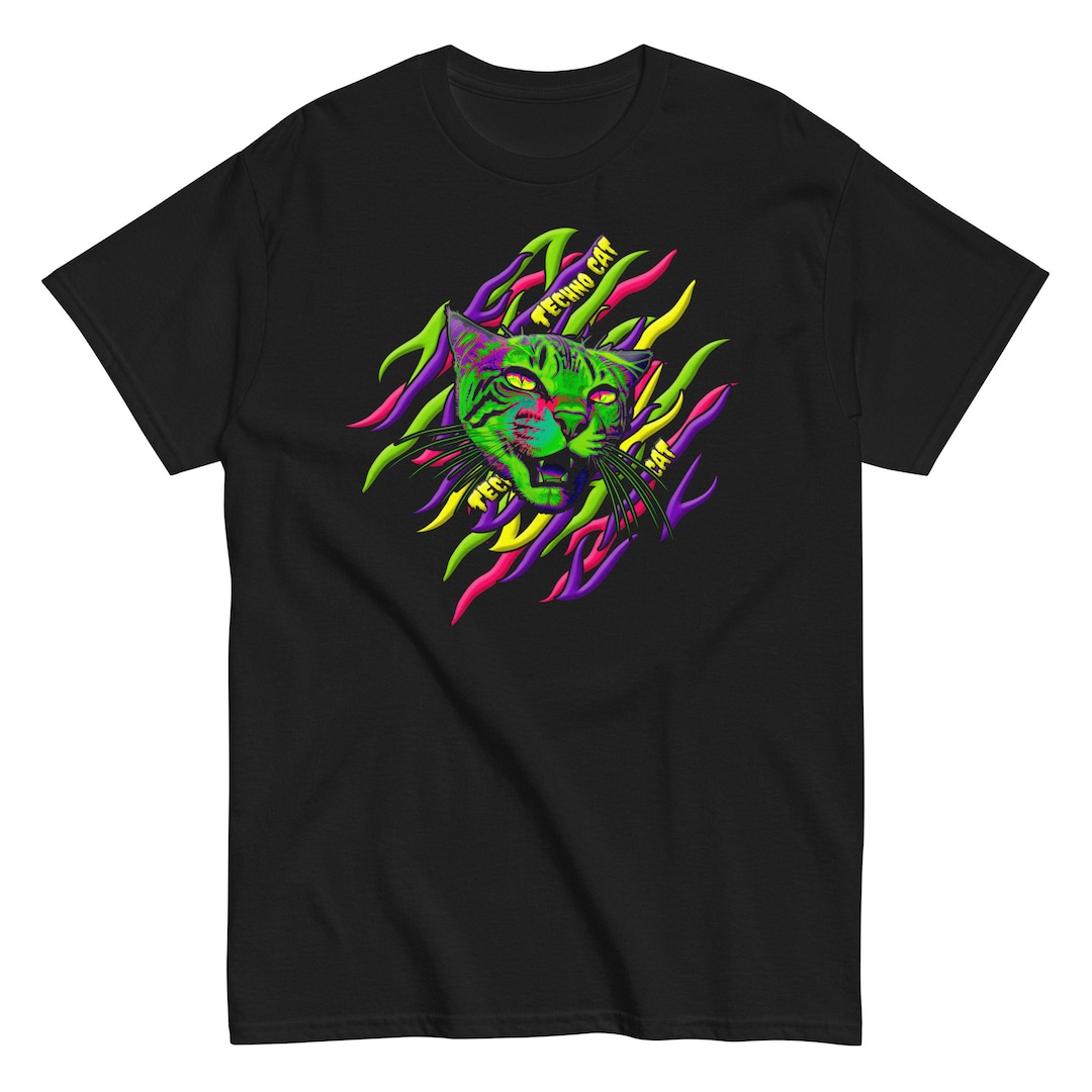 Techno Cat T-shirt, Techno Music T-shirt, Psychedelic Tee, Psychedelic ...