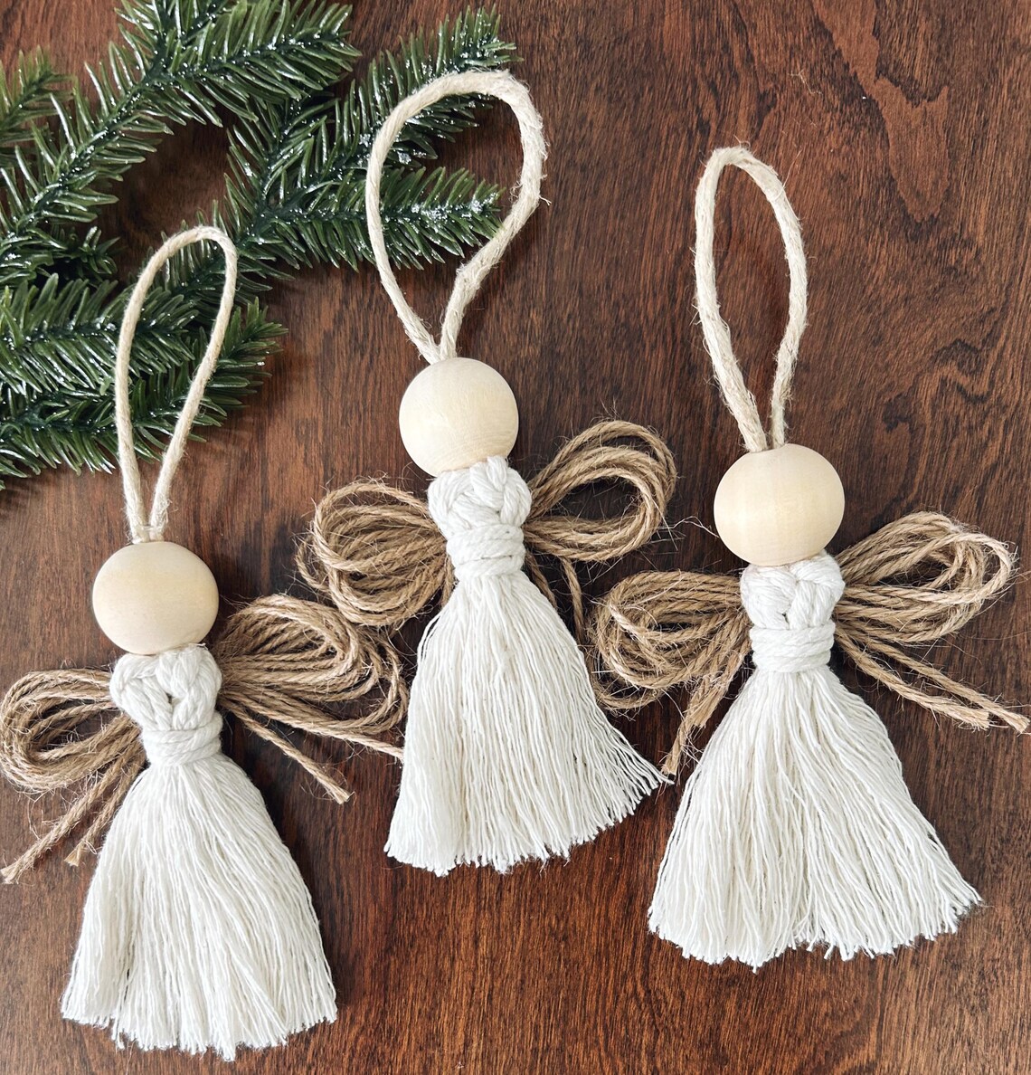 Handmade Christmas Angel Ornaments (set of 3) | Macrame Cotton Cord ...