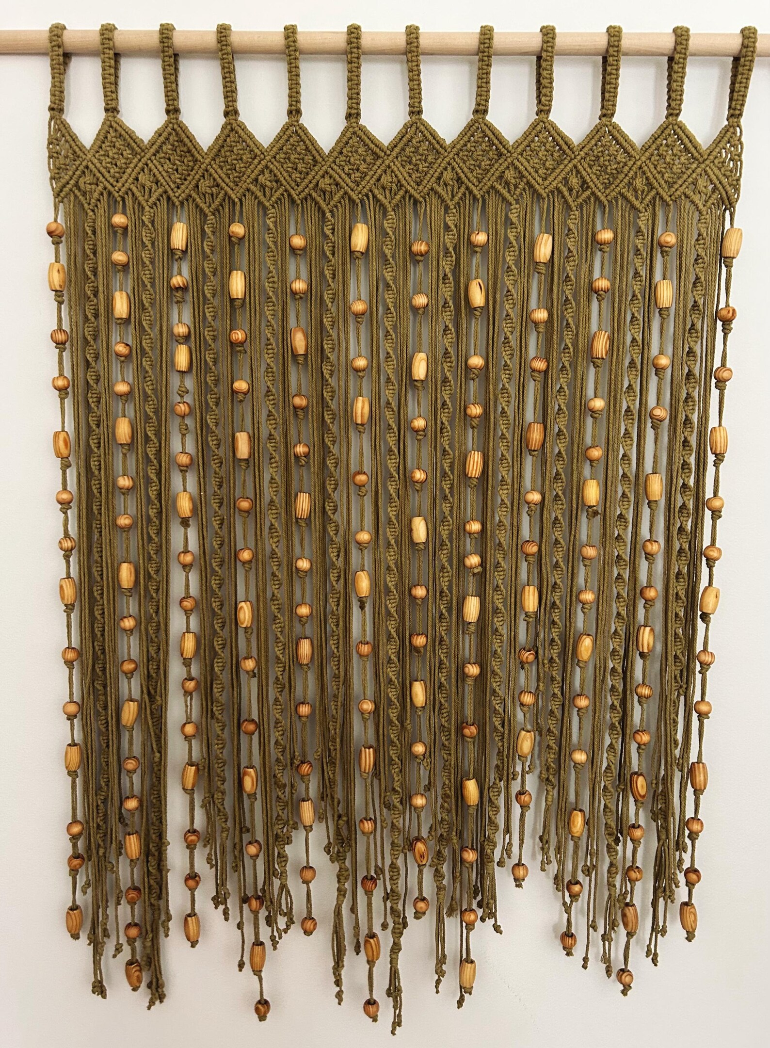 Macrame Curtain With Wood Beads | Boho Window Curtain | Privacy Curtain ...