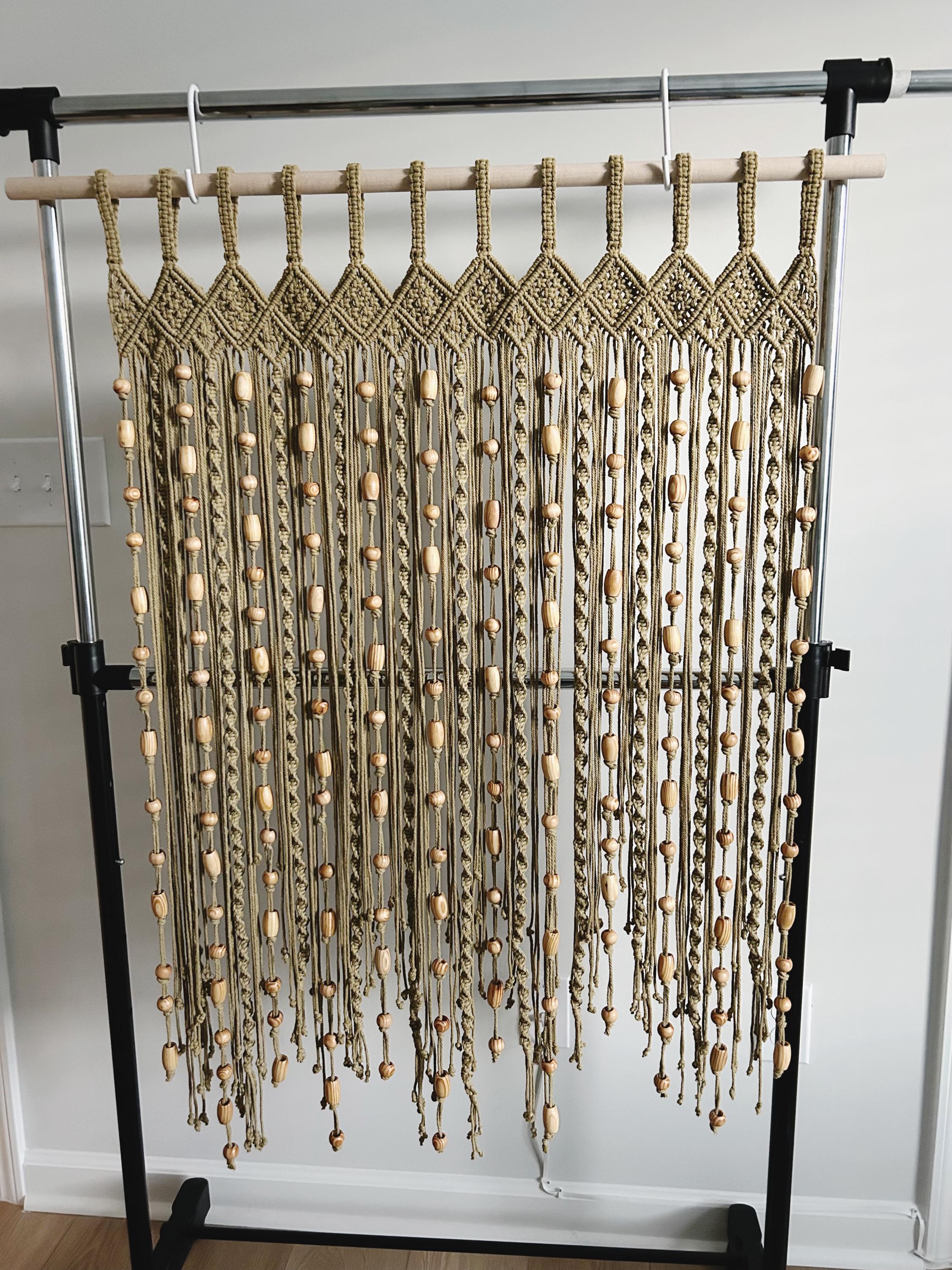 Macrame Curtain With Wood Beads | Boho Window Curtain | Privacy Curtain ...