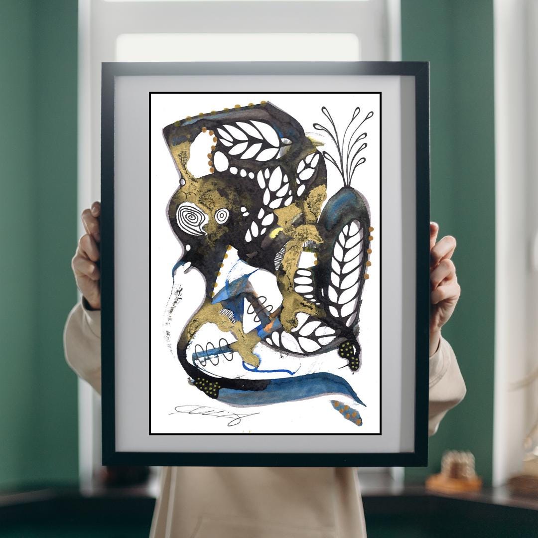 Signed Original Mitak Indian Ink Abstract Art on Recycled Paper ...