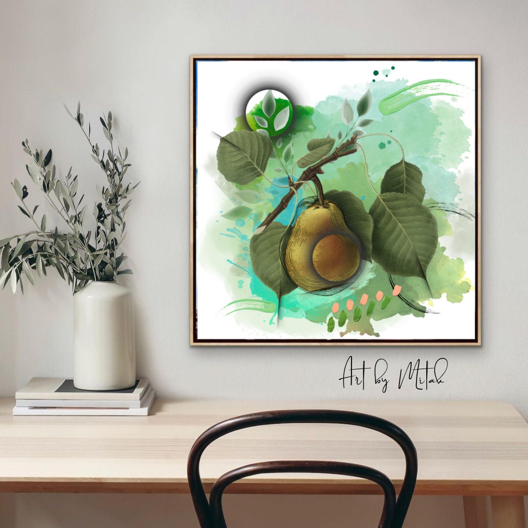 Canvas Print Limited Edition Mitak Art Abstract Pears Fruits Green Gold ...