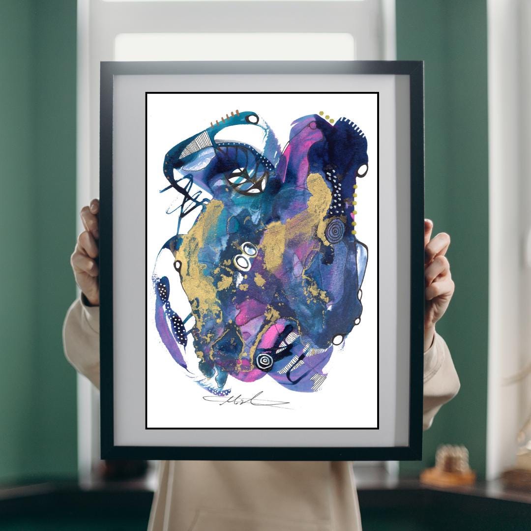 Signed Original Mitak Indian Ink Abstract Art on Recycled Paper ...