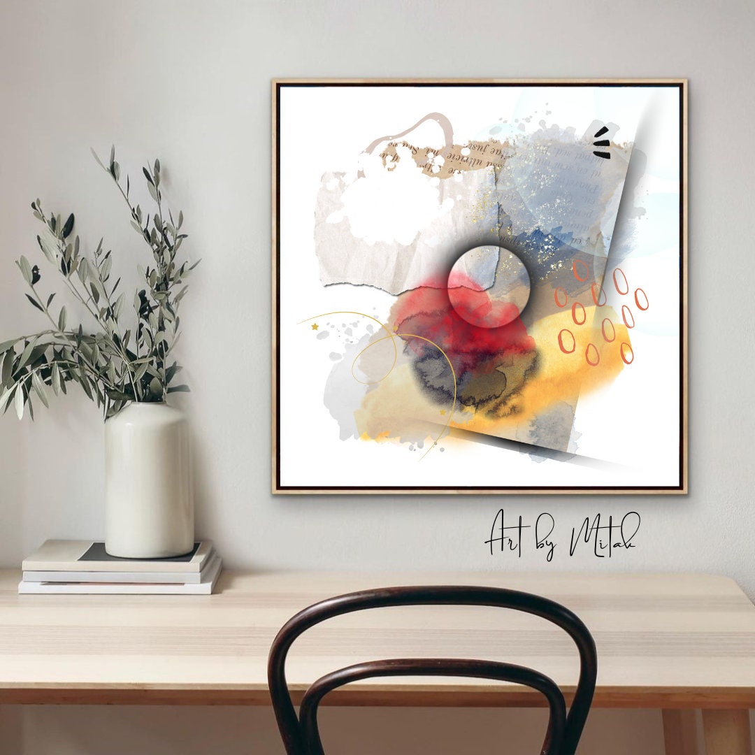 Limited Edition Print of Original Abstract Collage Mitak Art Gold Red ...