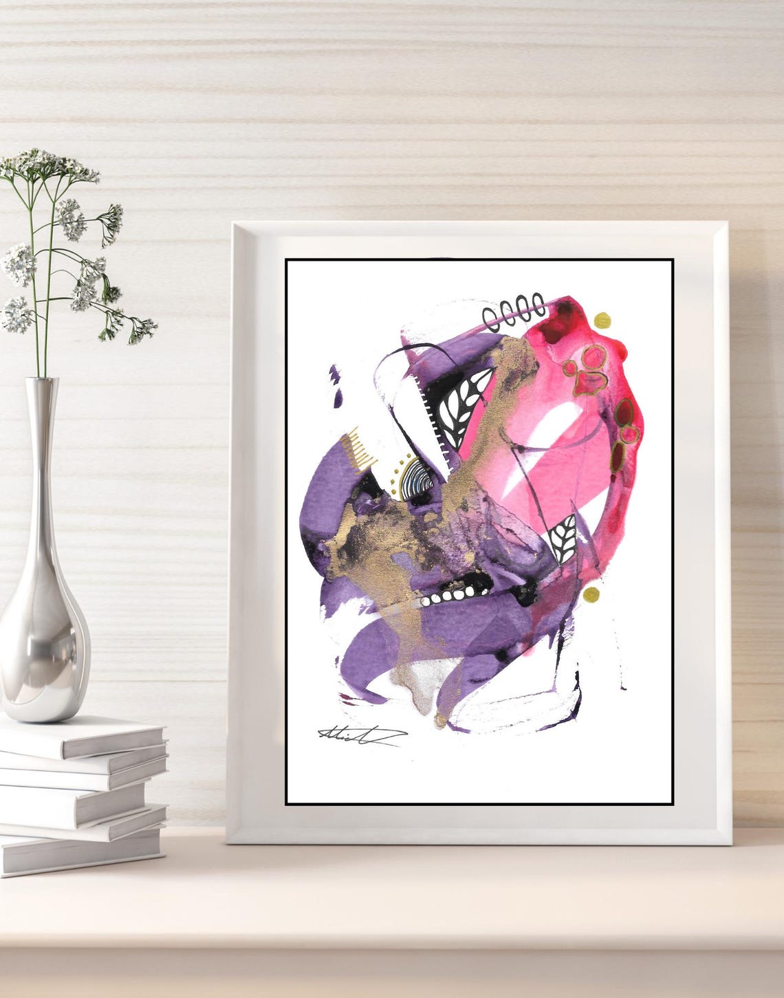 Signed Original COA Mitak Art Watercolor Alcohol Ink Forest Floral ...