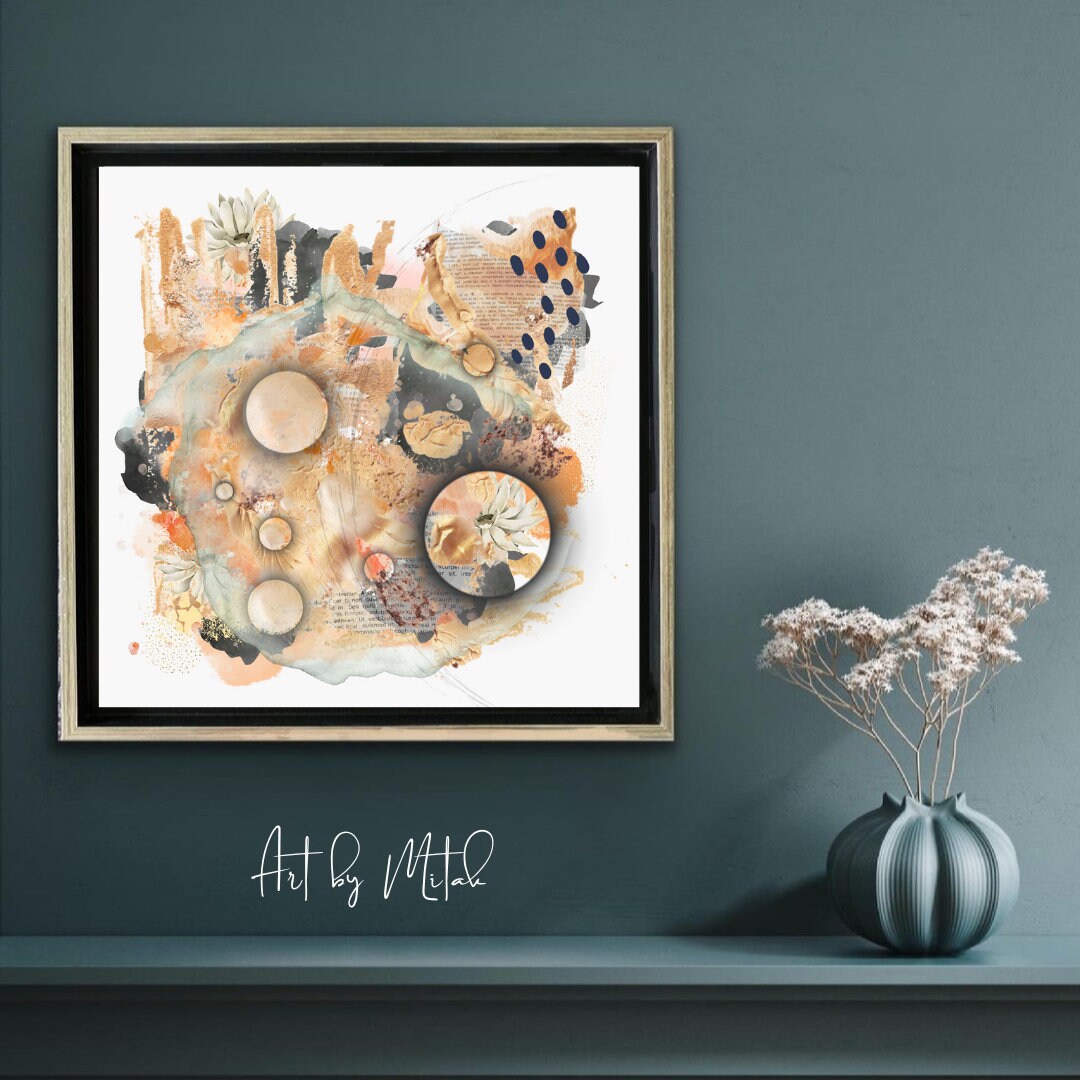 Limited Edition Print of Original Abstract Collage Mitak Art Gold Red ...