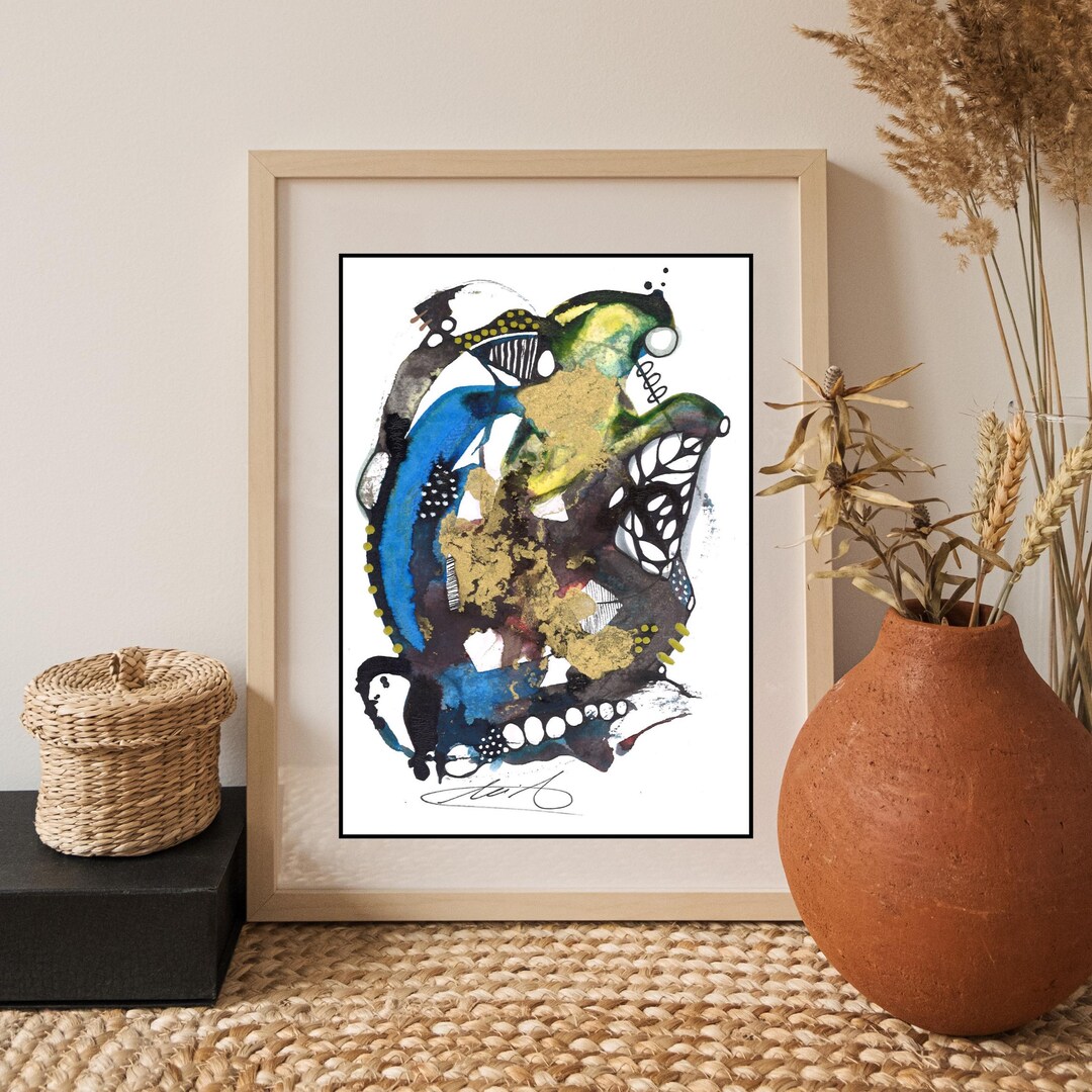 Original COA Mitak Art Alcohol Indian Ink Paper Floral Abstract Roots ...