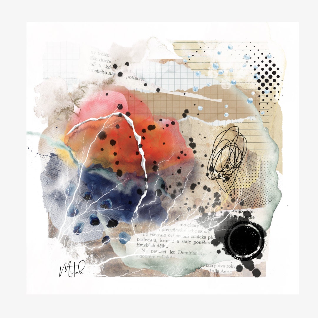 Limited Edition Print of Original Abstract Collage Mitak Art Gold Red ...