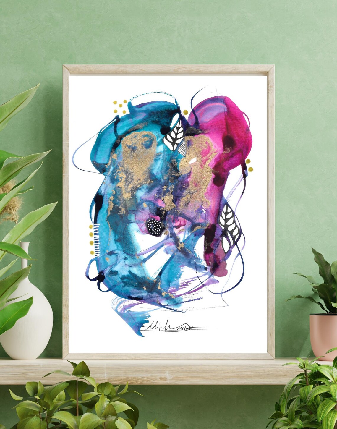 Signed Original COA Mitak Art Watercolor Alcohol Ink Forest Floral ...