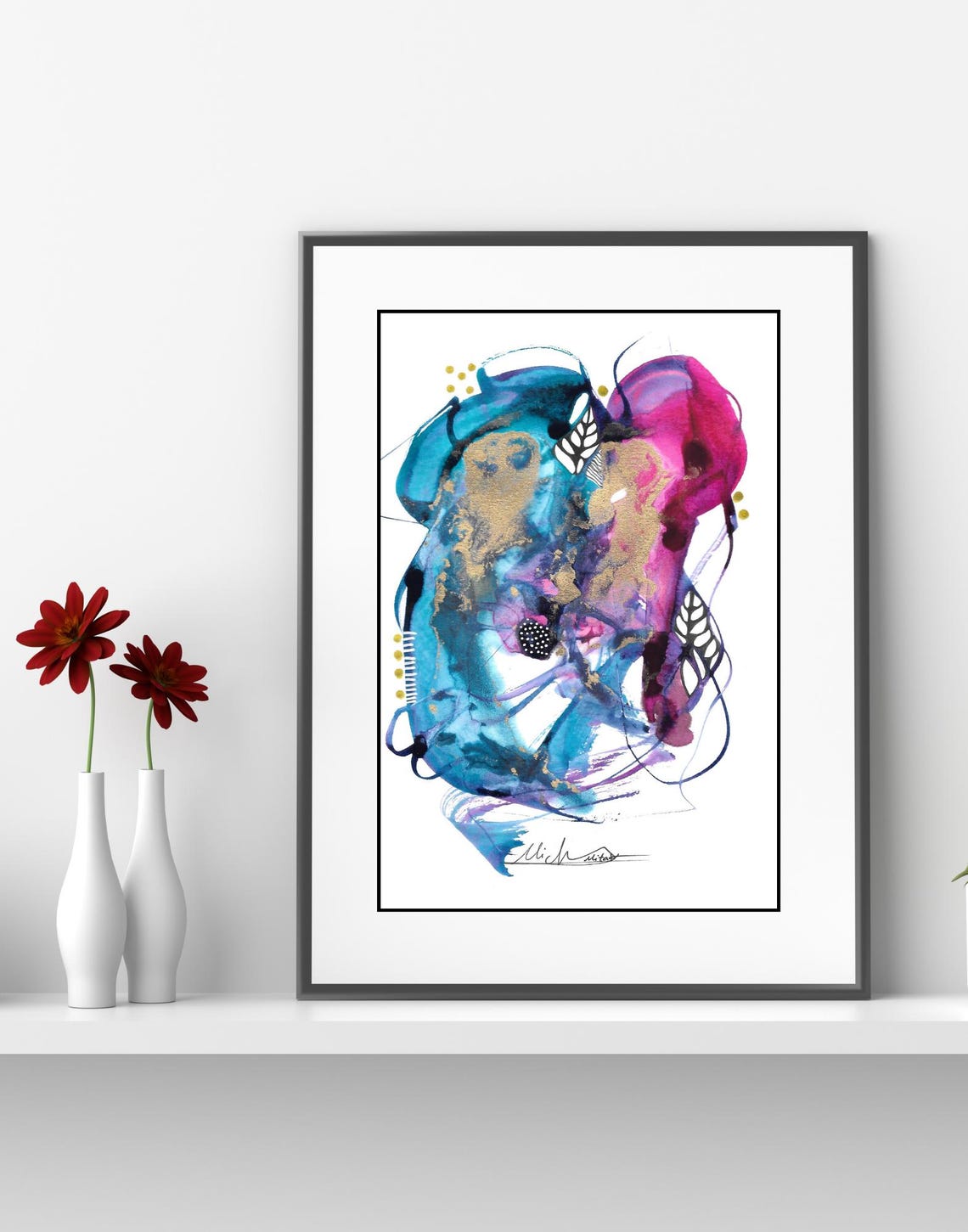 Signed Original COA Mitak Art Watercolor Alcohol Ink Forest Floral ...