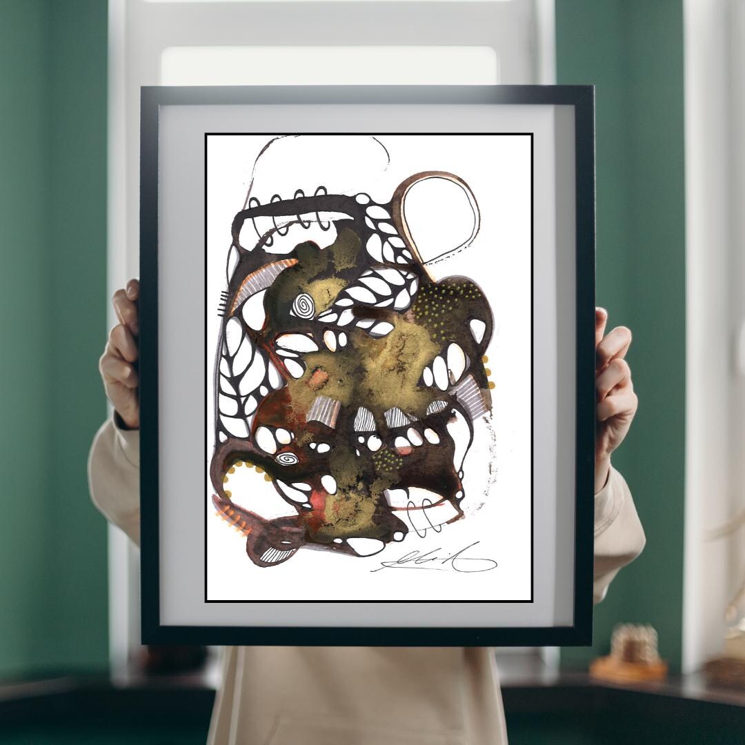 Signed Original Mitak Indian Ink Abstract Art on Recycled Paper ...