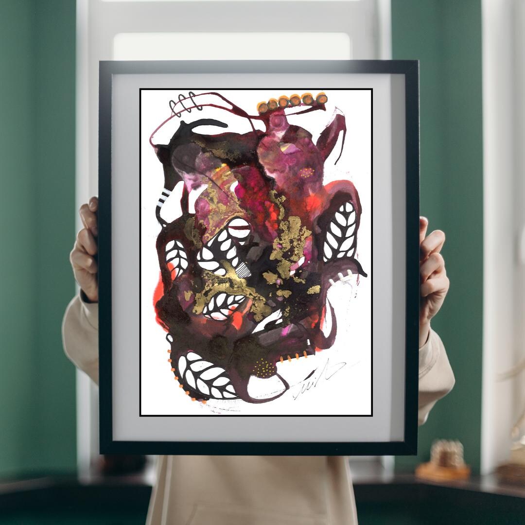 Signed Original Mitak Indian Ink Abstract Art on Recycled Paper ...