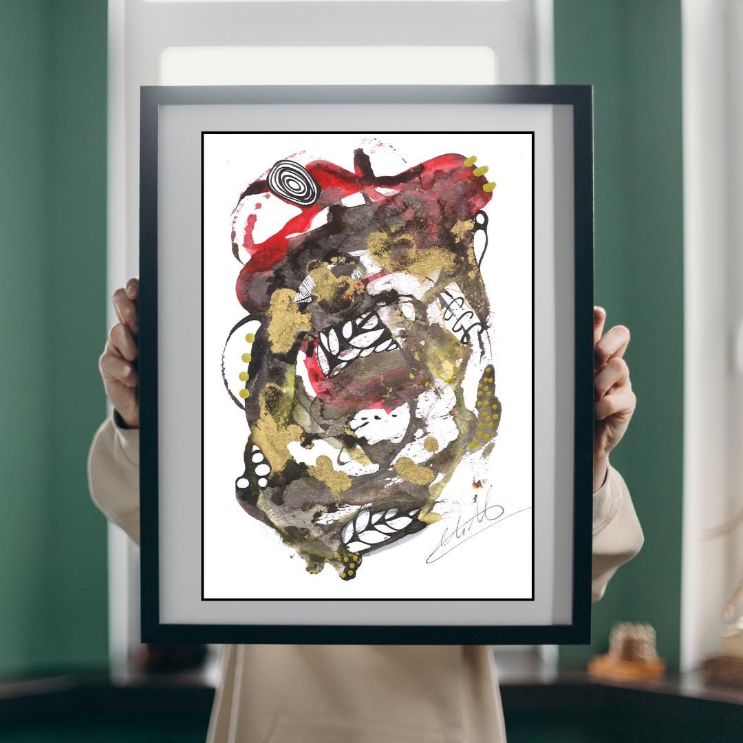 Signed Original Mitak Indian Ink Abstract Art on Recycled Paper ...
