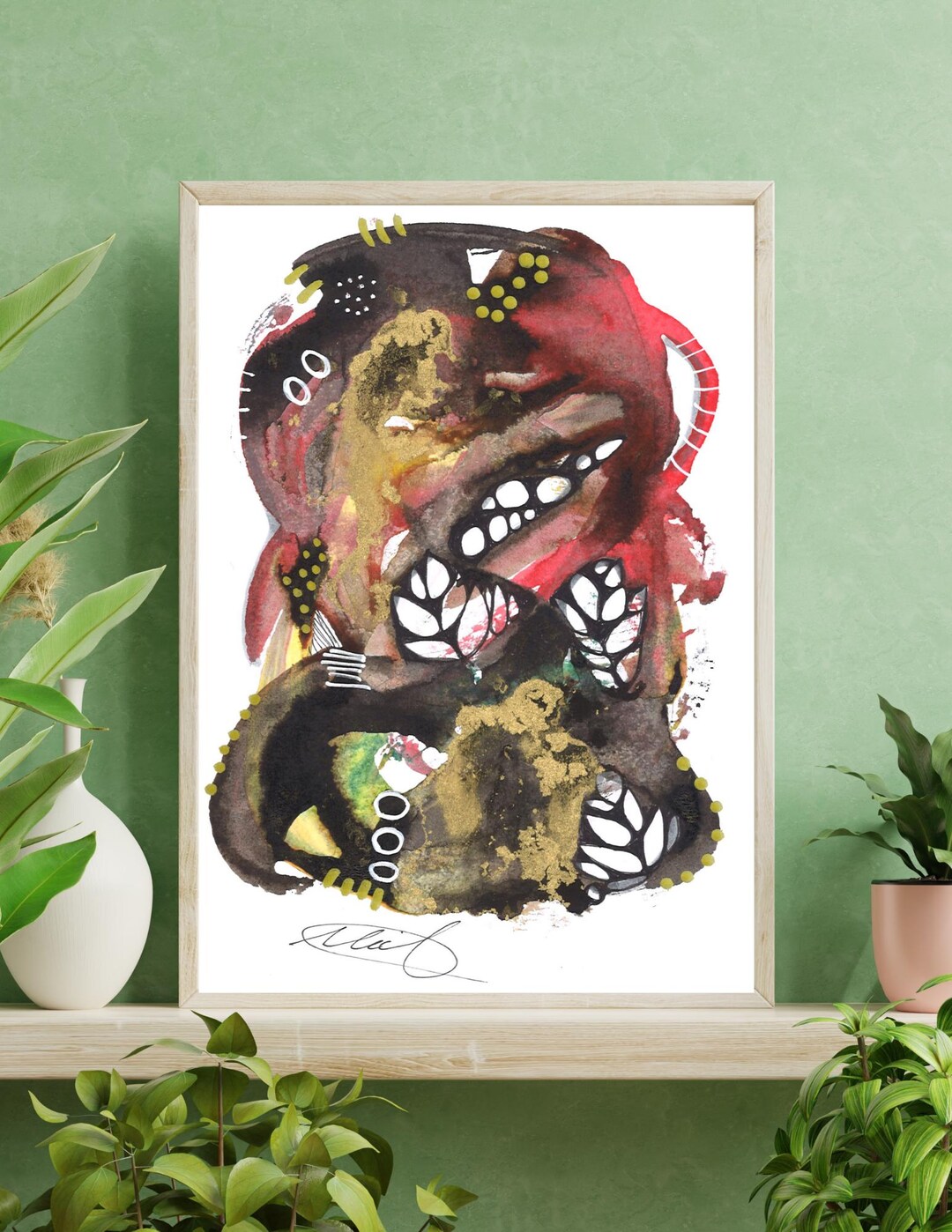 Original COA Mitak Art Alcohol Indian Ink Abstract Florals Glitter ...