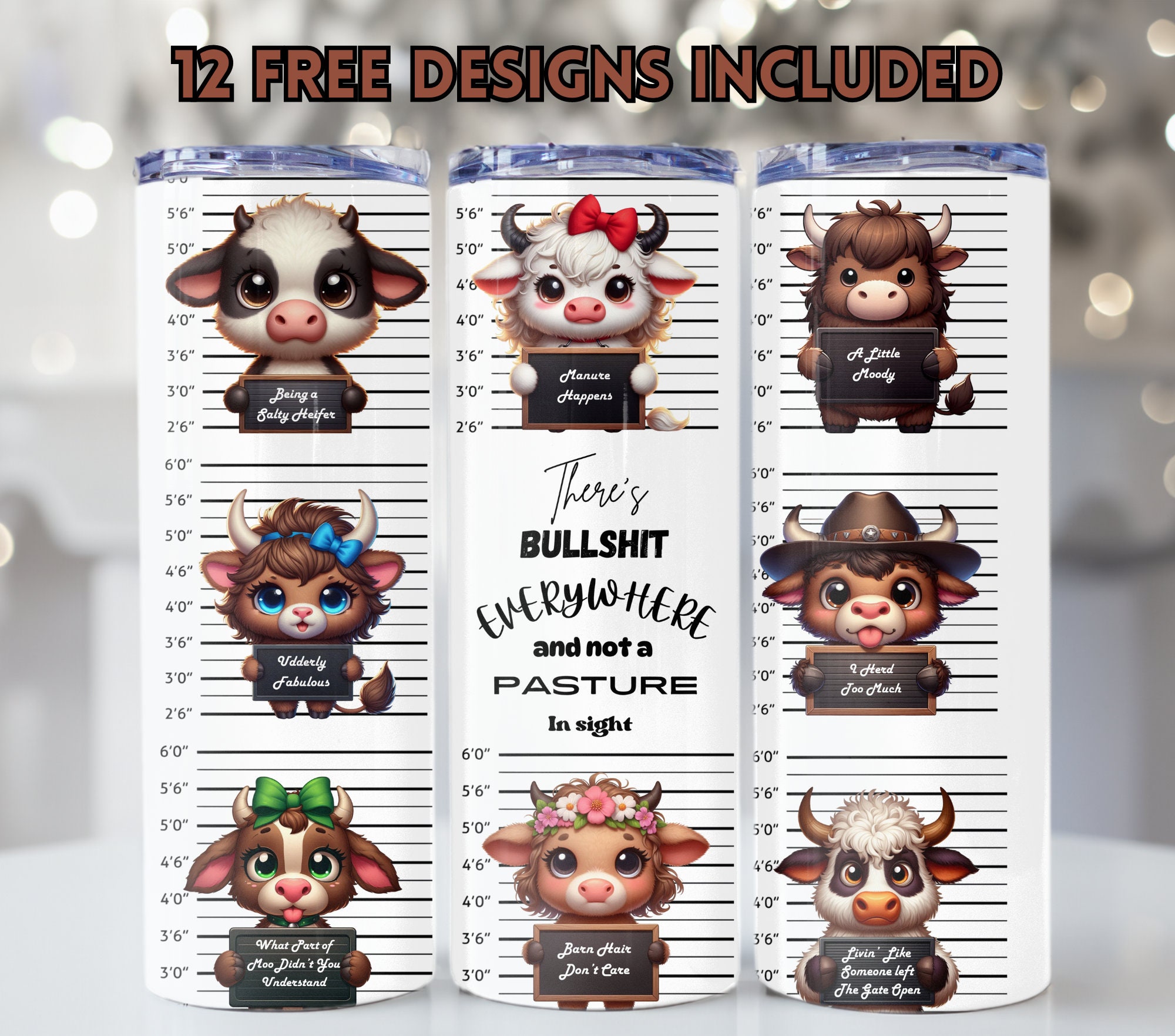 Funny Highland Cow 20oz Skinny Tumbler Wrap, Sublimation Designs, Cow ...