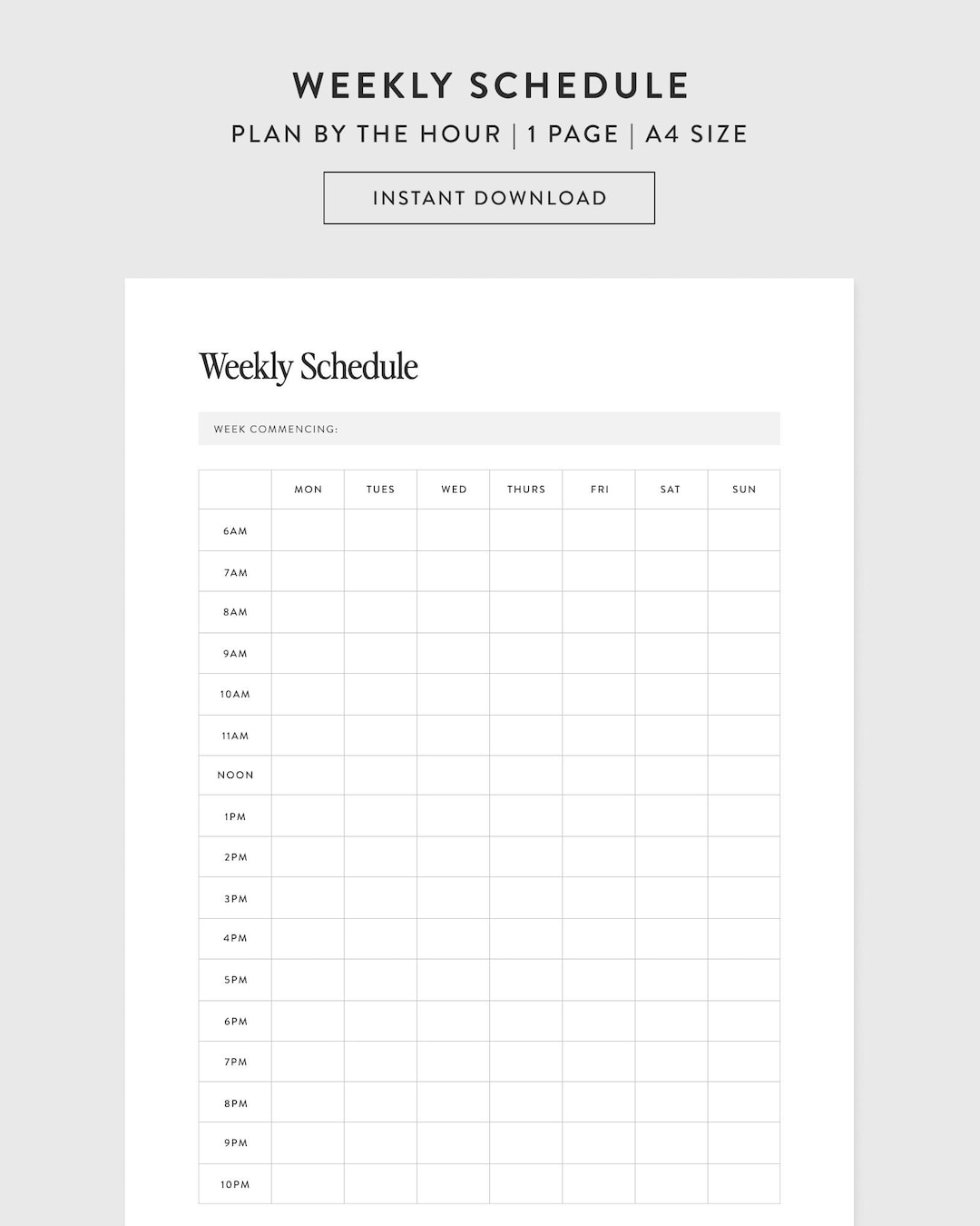 Weekly Schedule, Plan by the Hour, Plan Your Week, Weekly Planner ...