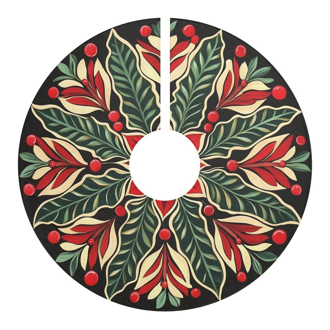 Christmas Tree Skirt Folk Art Mandala berry Abstraction - Etsy