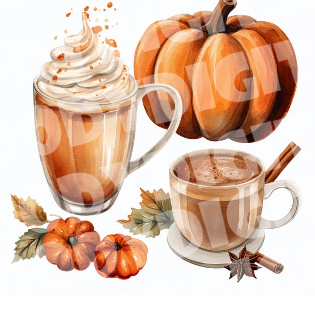 Pumpkin Spice Watercolor Clipart Bundle 50 PNG Cozy Fall - Etsy