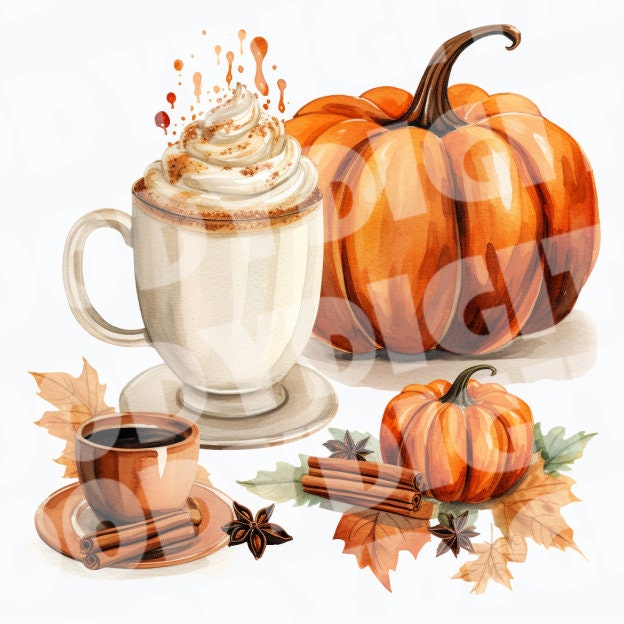 Pumpkin Spice Watercolor Clipart Bundle 50 PNG Cozy Fall - Etsy