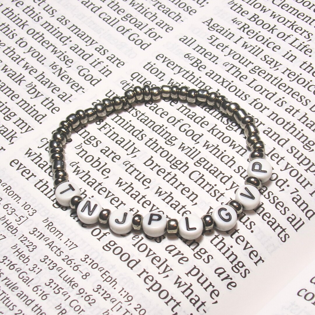 Philippians 4:8 Memory Verse Bracelet / Silver Colored / Beaded ...