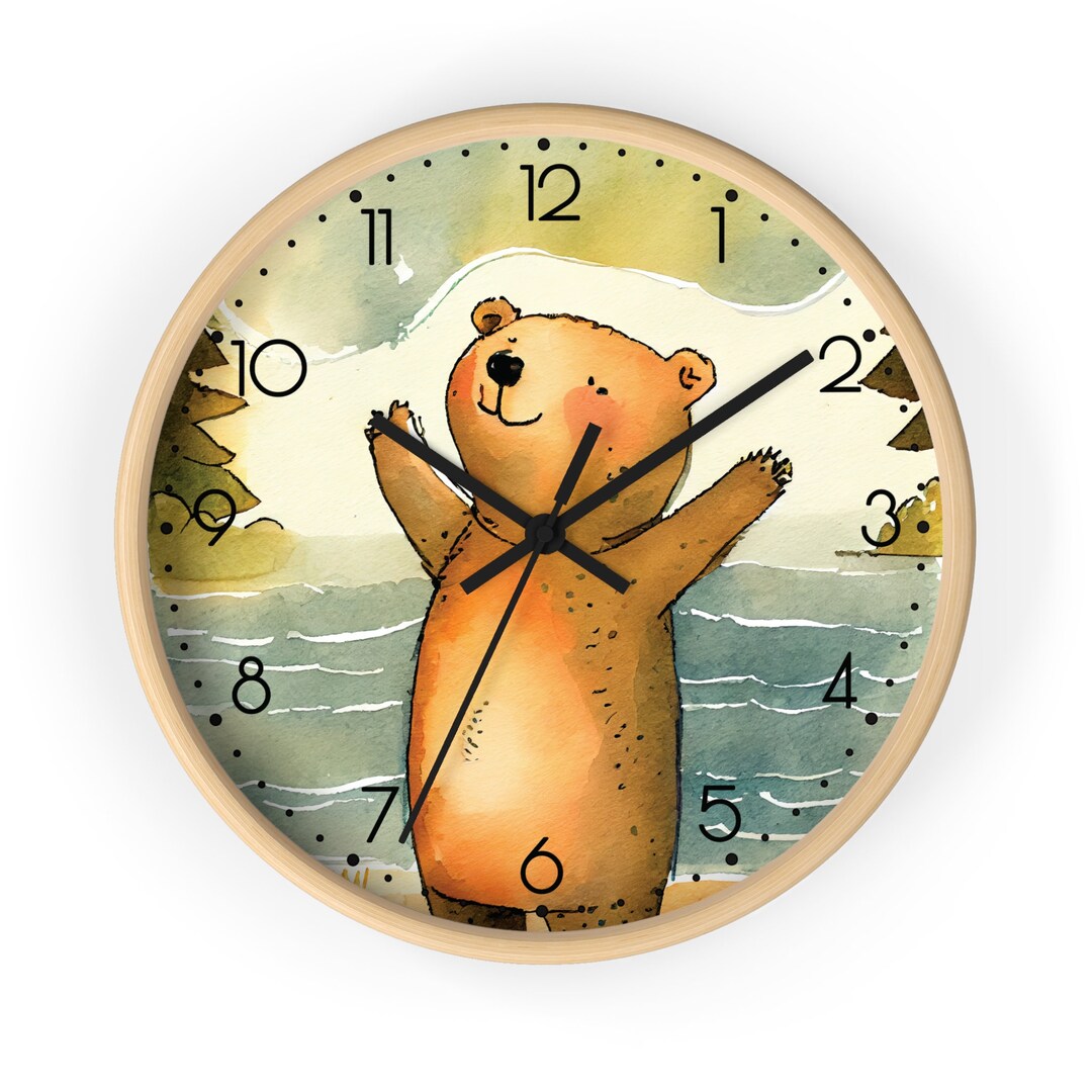 Happy Bear Nursery Wall Clock, Funny Kids Bedroom Wall Decor, Unique ...
