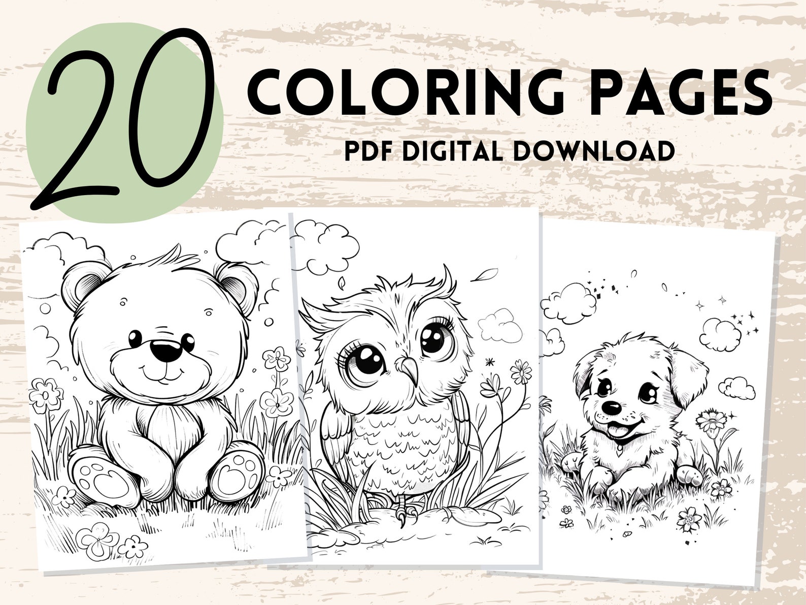 Printable Animal Coloring Pages, 20 Pages, Cute Coloring Pages for Kids ...