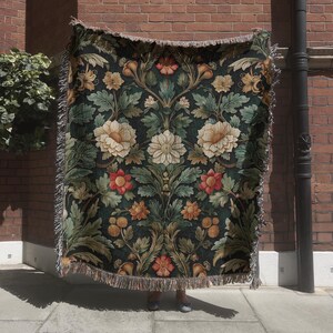 William Morris Inspired Woven Throw Blanket Victorian Floral Throw ...