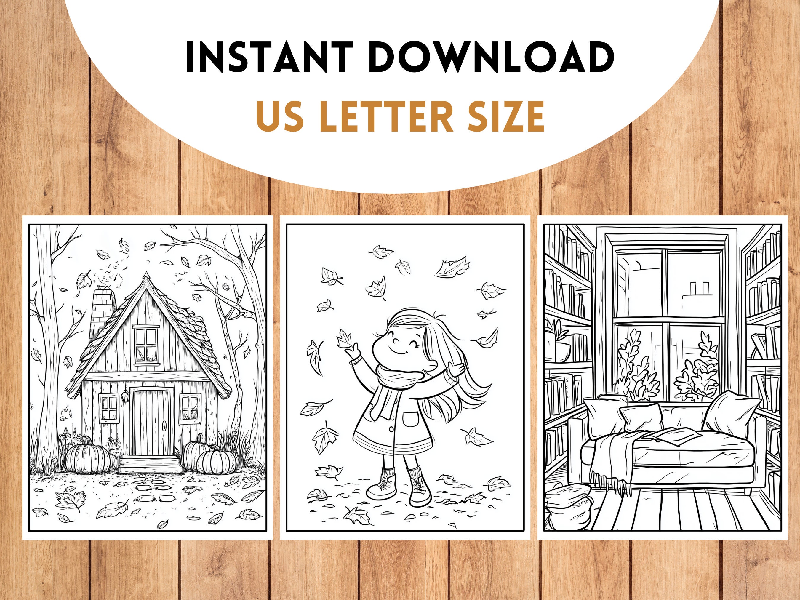 Cozy Autumn Coloring Book, Cute Fall Coloring Pages for Adults, 6 Cozy ...