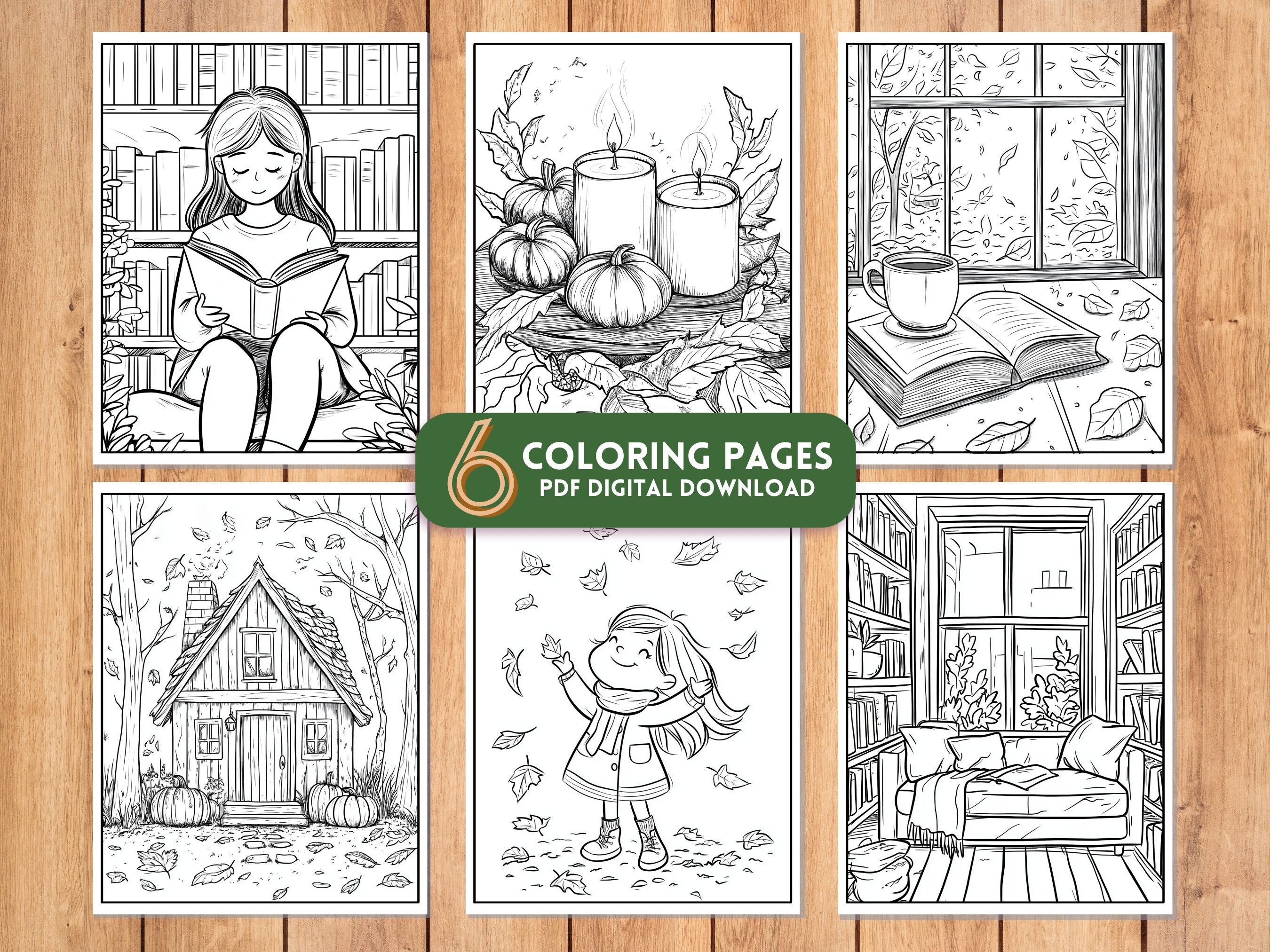 Cozy Autumn Coloring Book, Cute Fall Coloring Pages for Adults, 6 Cozy ...