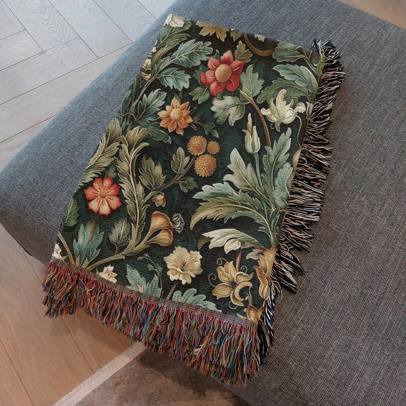 William Morris Inspired Woven Throw Blanket Victorian Floral Throw ...