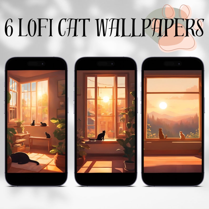 Set of 6 Kawaii Aesthetic Mobile Wallpaper, Cute Lo-fi, Vaporwave ...